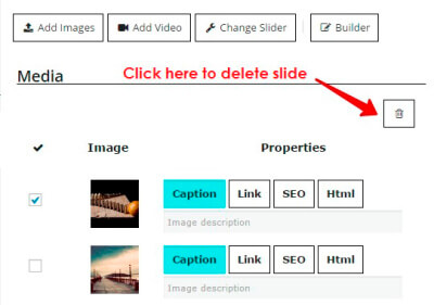How to delete an existing slide from slideshow? Slideshow Gallery