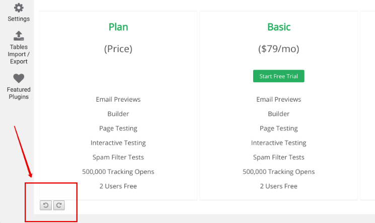 Adding the UNDO feature to Pricing Table plugin 2023